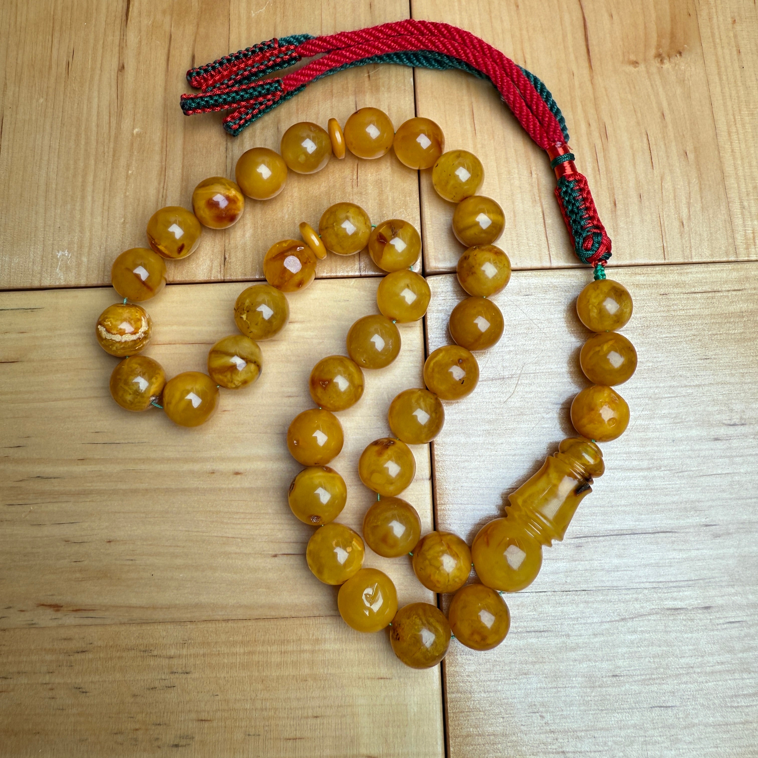 Handmade Antiq Amber Misbaha Tasbih Islamic Prayer Beads 12.6mm 46g ...
